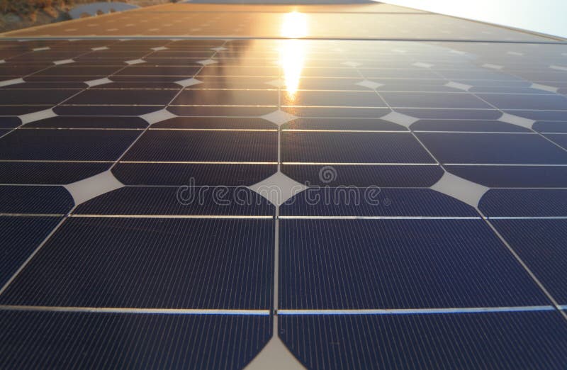 Solar Cell Battery with Sunset Stock Image - Image of clean, power ...