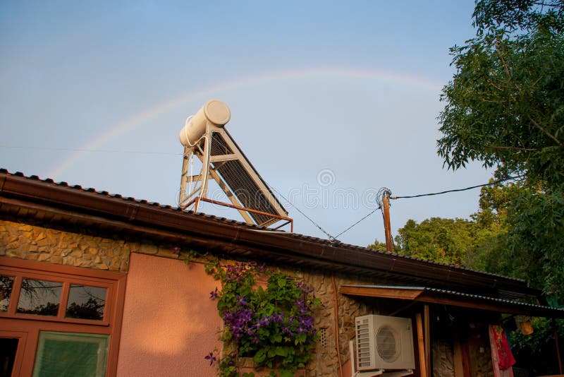 Solar Cell, a Building and a Rainbow Stock Image - Image of natural ...