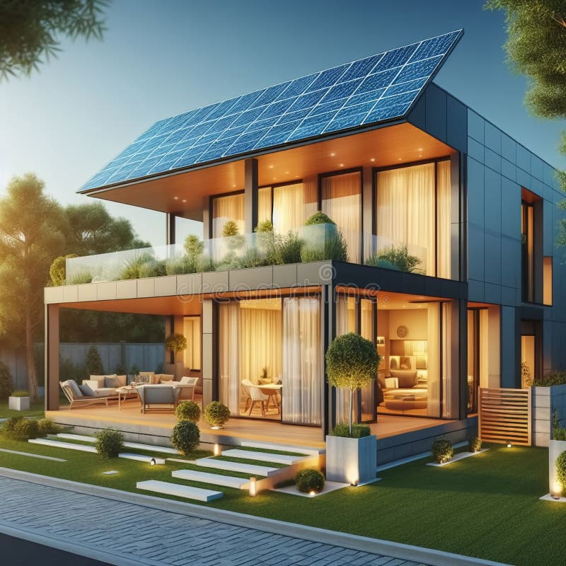 Solar cell energy house stock illustration. Illustration of renewable ...