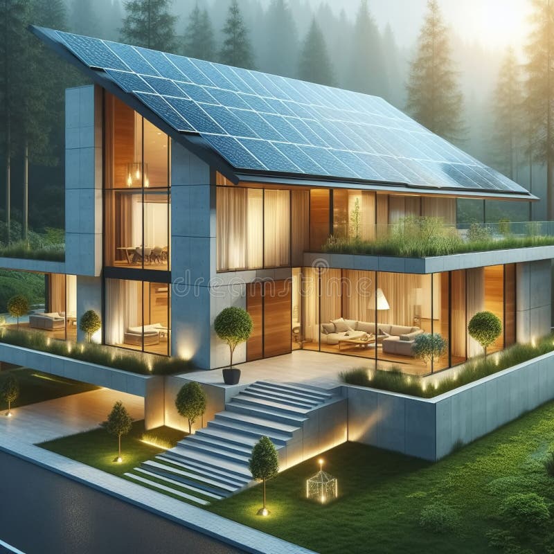 Solar cell energy house stock illustration. Illustration of electricity ...