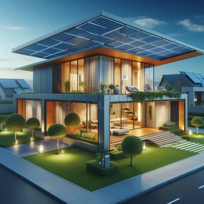 Solar cell energy house stock illustration. Illustration of station ...