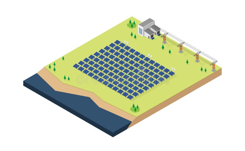 Solar Cell Power Plant in Isometric Graphic Stock Vector - Illustration ...