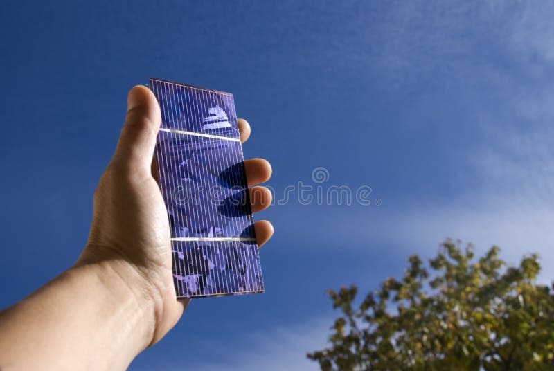 Solar Cell in a hand stock image. Image of conservation - 3427129