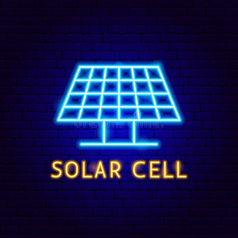 Solar Cell Neon Label stock vector. Illustration of charge - 166209983