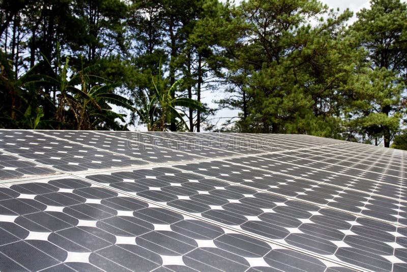 Solar Panel Power System By The Forest Stock Photo - Image of landscape ...