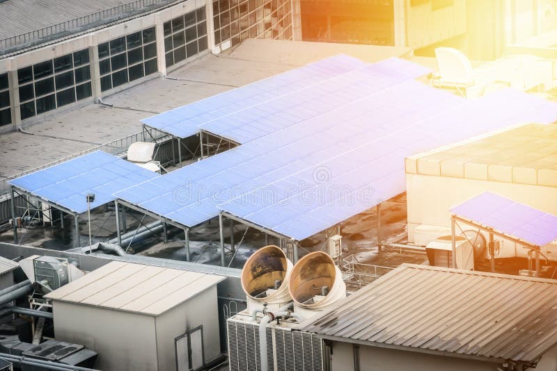 Soft Focus of Solar Panels or Solar Cells on Factory Rooftop or Terrace ...