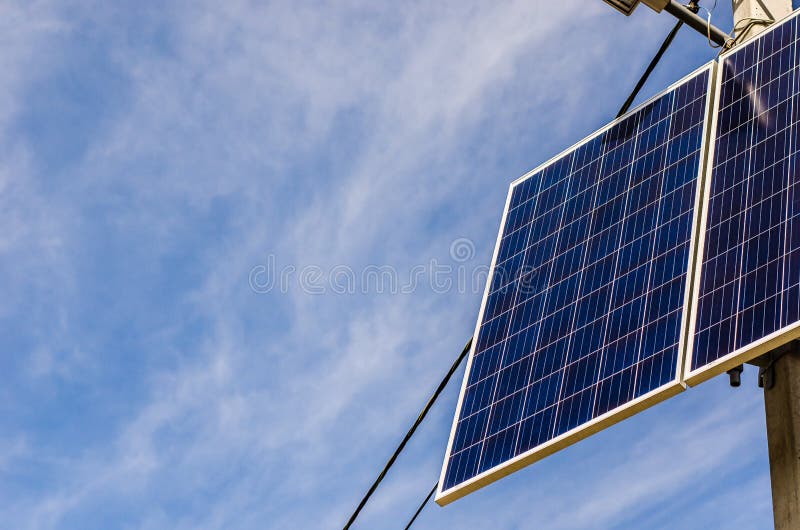 Solar cell on the pillar stock photo. Image of closeup - 113645078