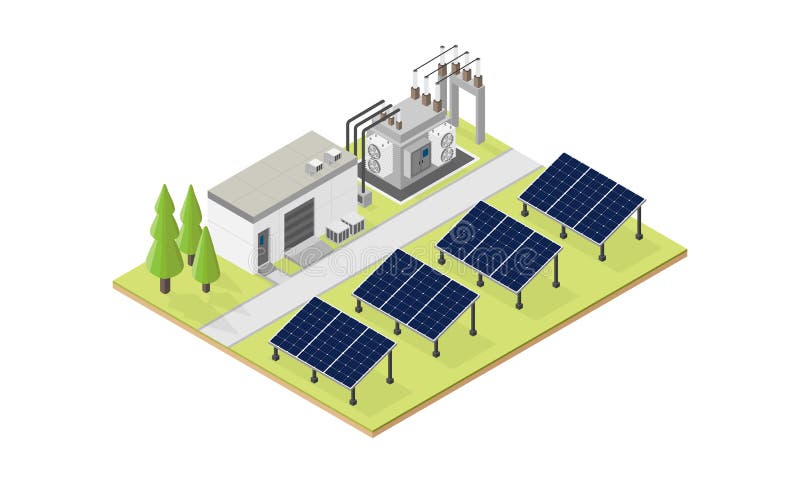 Solar Cell Power Plant in Isometric Graphic Stock Vector - Illustration ...