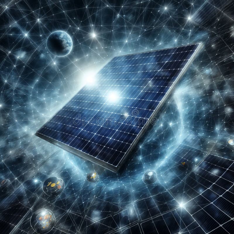 Solar Cell in Space with Planets and Stars. 3d Rendering, Generative Ai ...