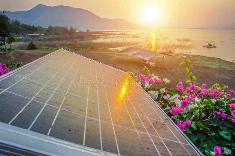 Solar cell with sun light stock photo. Image of innovation - 90532970