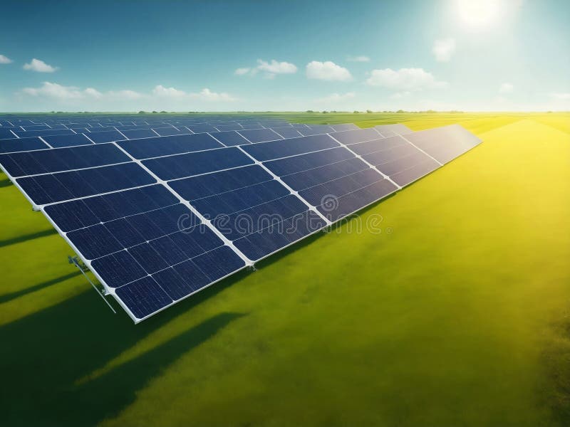 Solar Cells on Green Field, Generative AI Illustration Stock ...