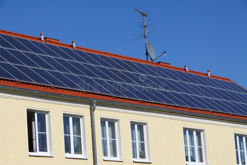 Solar cells on roof stock photo. Image of innovation - 146280572