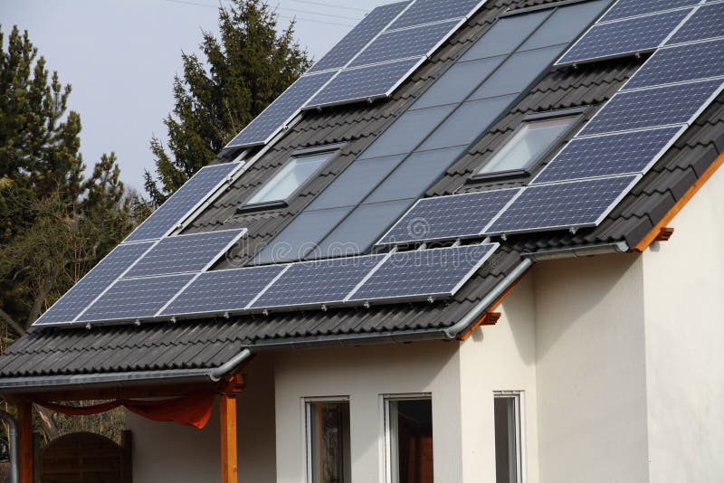 Solar cells on roof stock photo. Image of panels, panel - 146281052