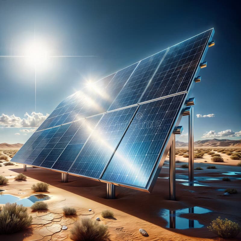 Desert Solar: Reflective Panels in Sunlit Arid Landscape, Generative Ai ...