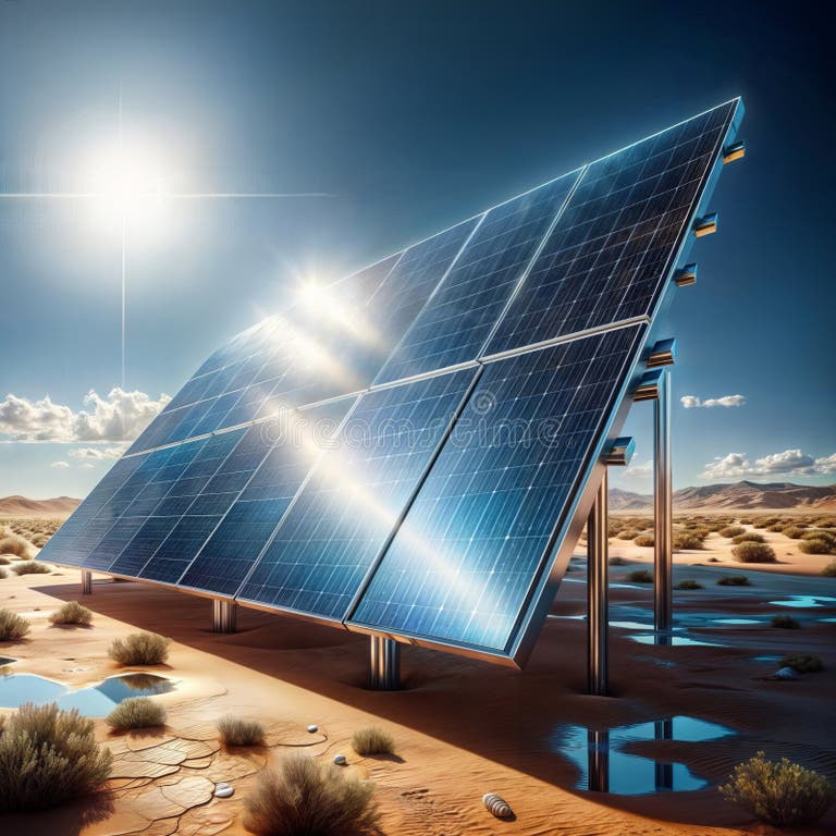 Desert Solar: Reflective Panels in Sunlit Arid Landscape, Generative Ai ...