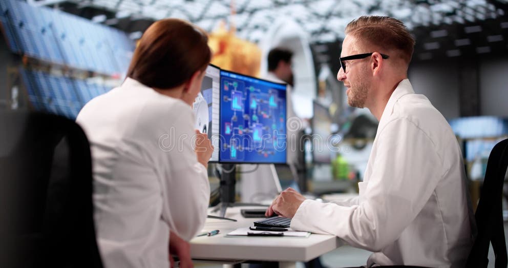 Solar Design Engineers Analyzing Satellite Panels Stock Image - Image ...