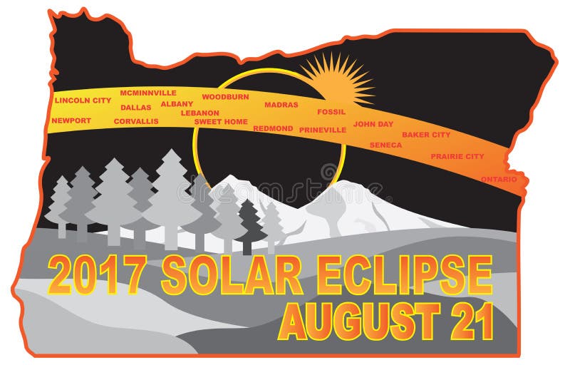 2017 Solar Eclipse Across Oregon Cities Map Vector Illustration Stock ...