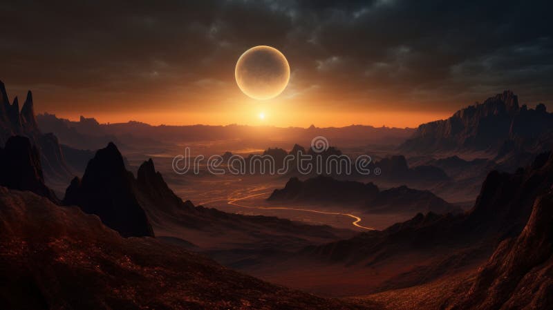 A Solar Eclipse on an Alien Planet Generative AI Stock Illustration ...