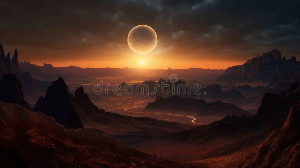 A Solar Eclipse on an Alien Planet Generative AI Stock Illustration ...