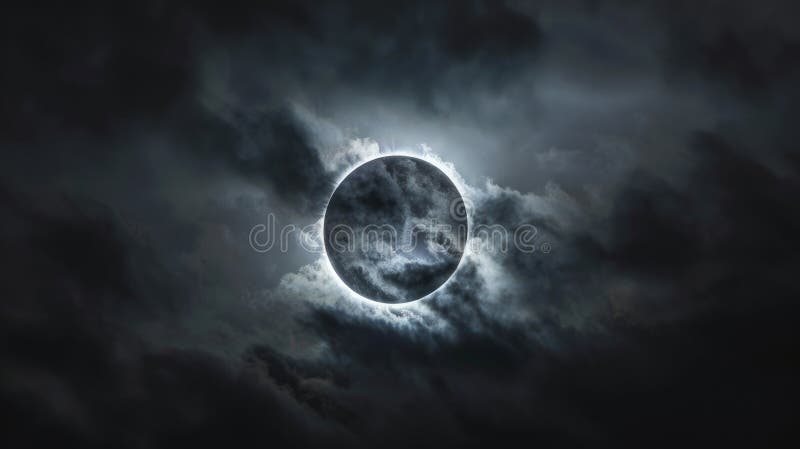 Solar Eclipse Behind Dark Clouds in a Dramatic Sky. Space Photography ...