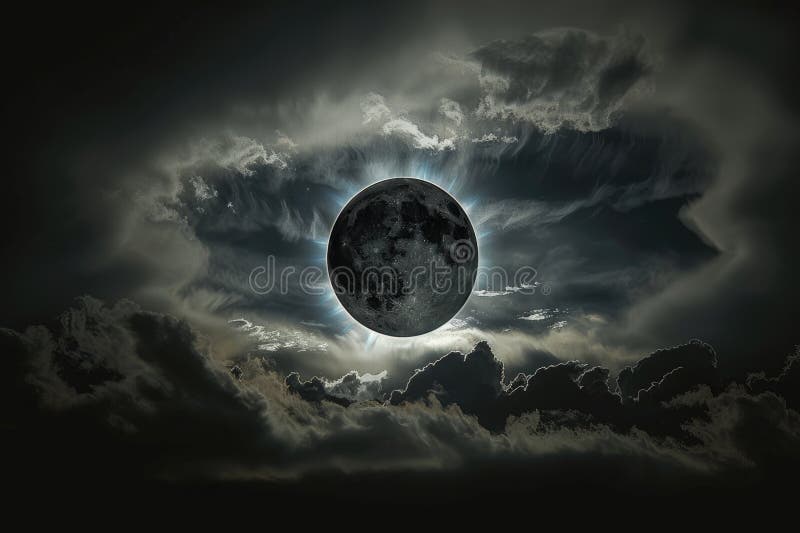 Solar Eclipse Behind Dark Clouds in a Dramatic Sky. Space Photography ...