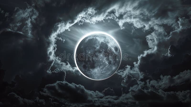Solar Eclipse Behind Dark Clouds in a Dramatic Sky. Space Photography ...