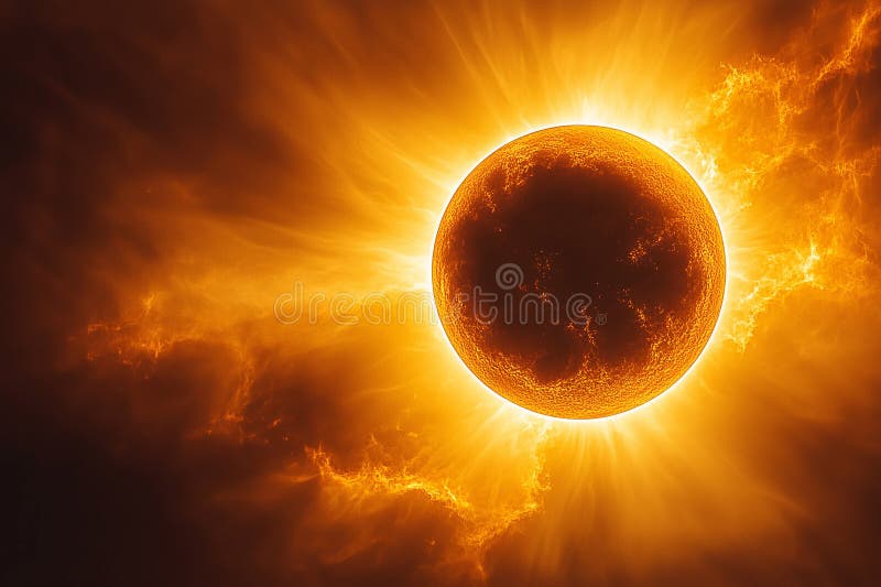 Solar Eclipse Casting Golden Radiance through Clouds, Displaying ...