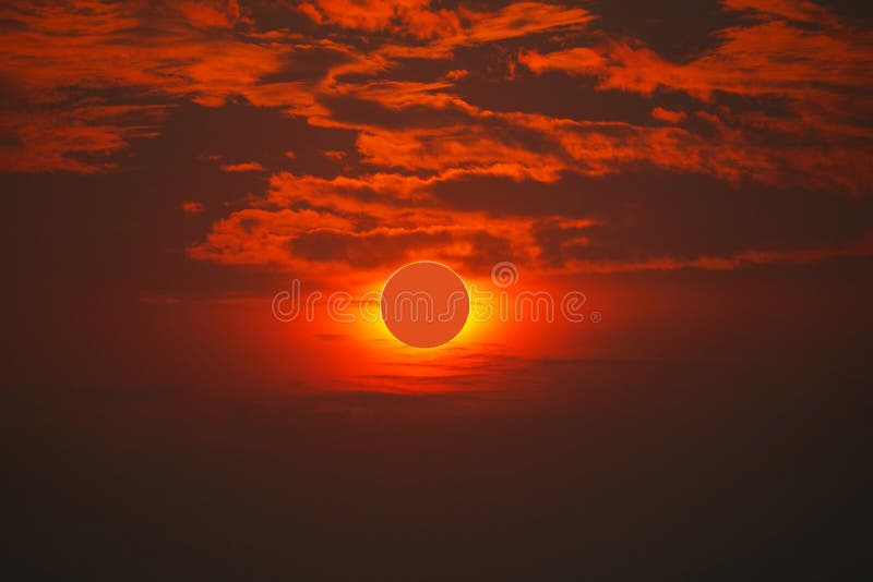 Solar Eclipse on Clear Red Orange Sky Sunset in the Evening Stock Photo ...