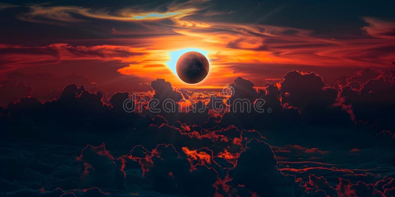 Solar Eclipse in the Clouds Stock Image - Image of planet, background ...
