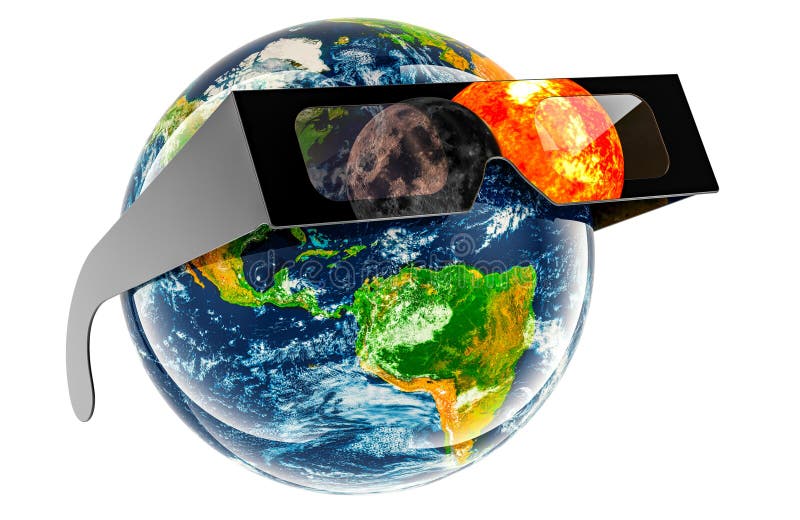 Solar Eclipse, Concept. Earth Globe with Solar Eclipse Glasses Stock ...