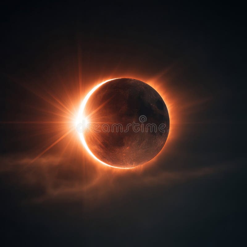 Sun Eclipse Orange Color Fire Dark Background Vector Moon Design Style ...