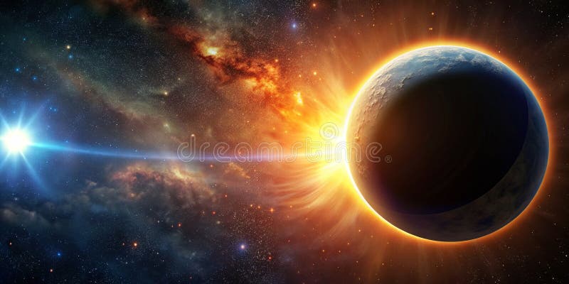 Solar Eclipse in Deep Space the Planet Covers the Star Universe ...