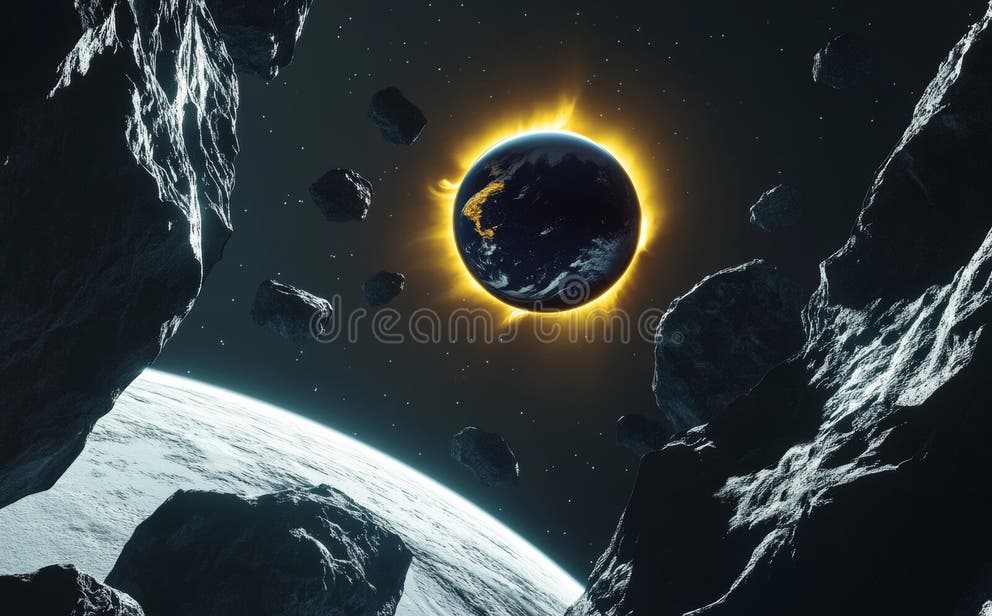 Solar Eclipse at Earth Orbit in 5K Digital Art - Realistic ...