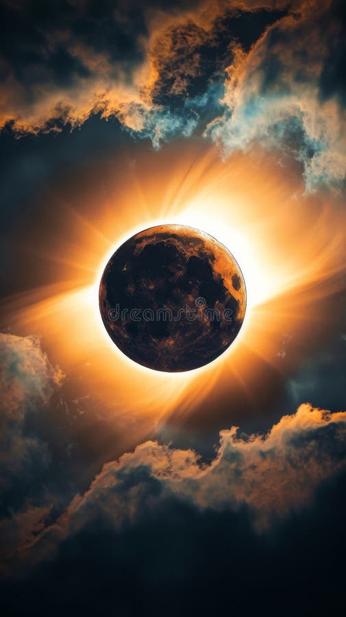 Solar Eclipse with Glowing Corona and Dramatic Clouds Stock Image - Image of astronomy, sunflare ...