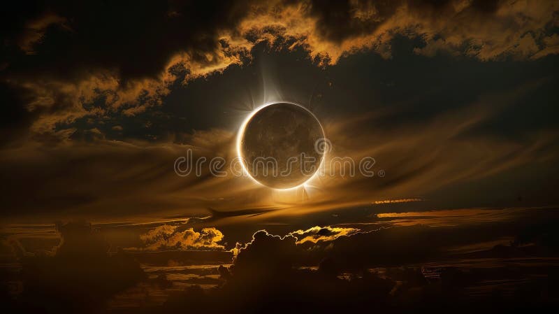 Solar Eclipse with a Glowing Corona Surrounded by Dramatic Clouds ...