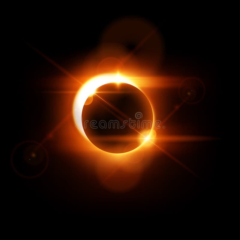 Solar Eclipse with Glowing Yellow Rays and Highlights on a Black ...