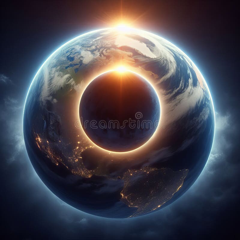Solar Eclipse Illuminating Earth with Dual Suns Effect Stock Photo ...