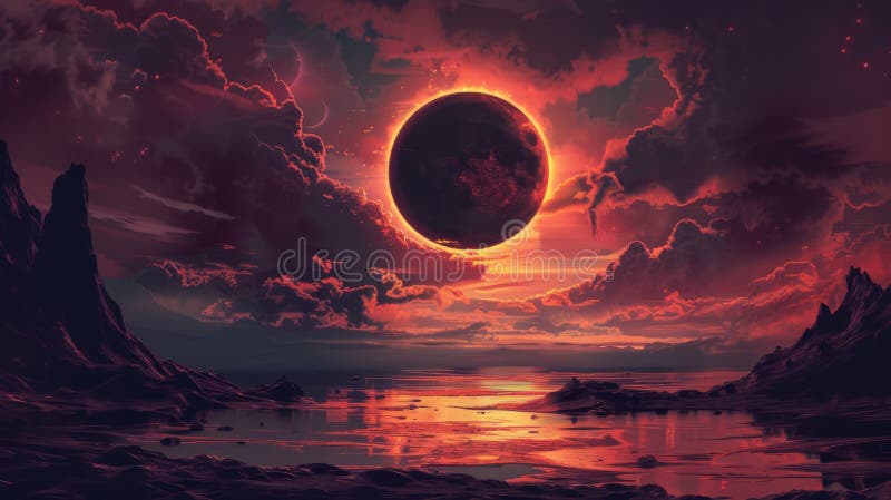 Solar Eclipse Illustration. Stock Photo - Image of water, bodies: 313638078