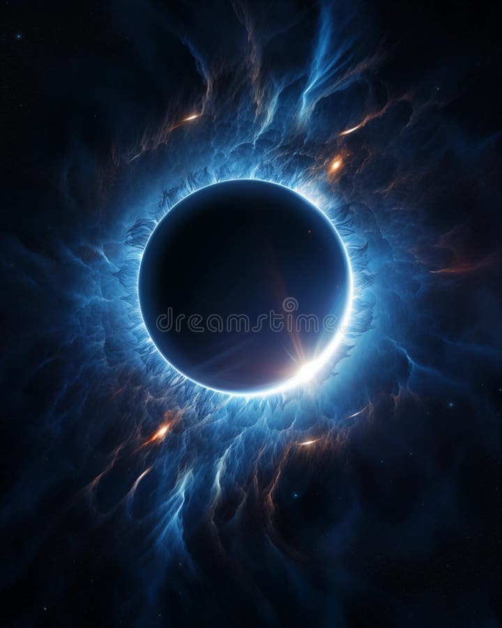 Sun Eclipse Blue Color Fire Dark Background Vector Moon Design Style ...