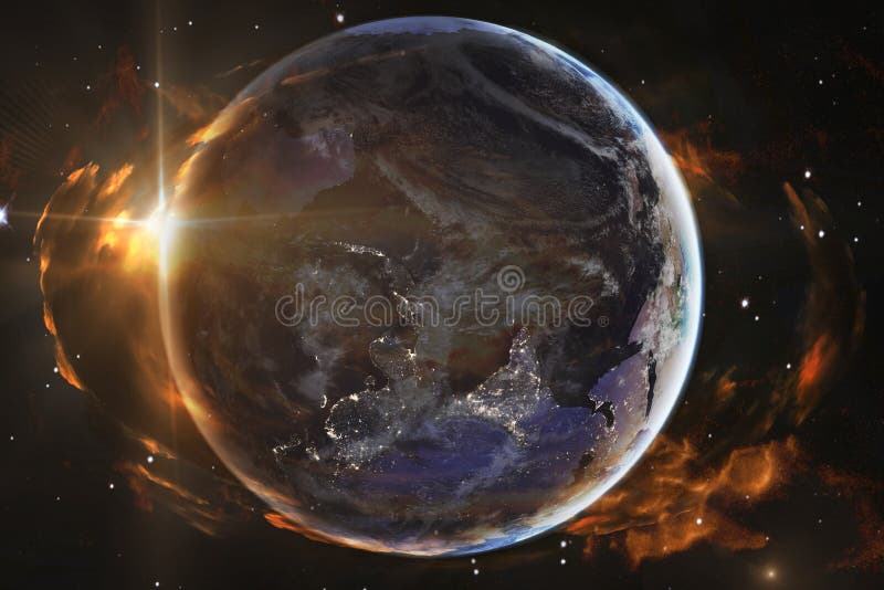 Solar Eclipse. Large Flash or Explosion with Dust and Red Glow Around ...