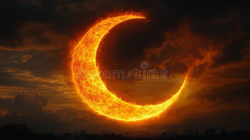 The Solar Eclipse Looks Fiery Stock Illustration - Illustration of ...