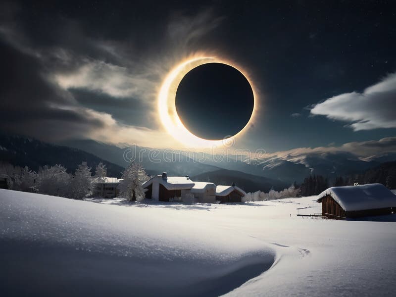 Solar Eclipse in the Middle of a Snowy Landscape Stock Illustration ...