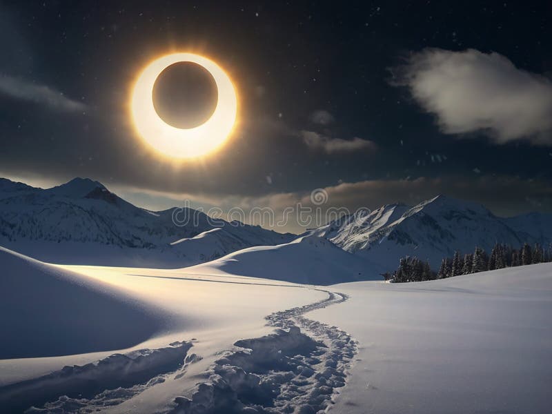 Solar Eclipse in the Middle of a Snowy Landscape Stock Illustration ...