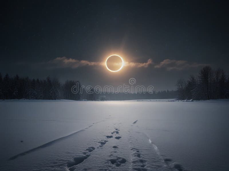 Solar Eclipse in the Middle of a Snowy Landscape Stock Illustration ...