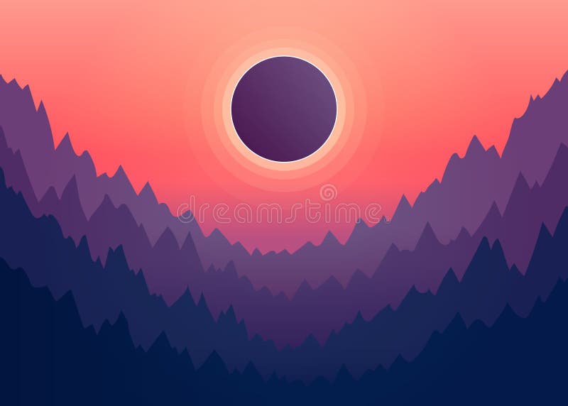 Solar Eclipse in Nature with Mountain. Moon Shading Sun. Eclipse Phase ...