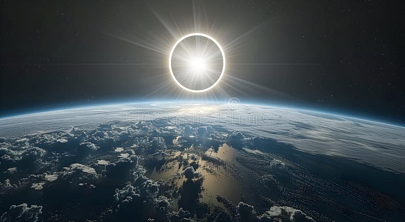 A Solar Eclipse Observed from Space Above Earth Stock Image - Image of light, round: 335215317