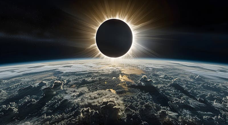 A Solar Eclipse Observed from Space Above Earth Stock Image - Image of light, heaven: 335215365