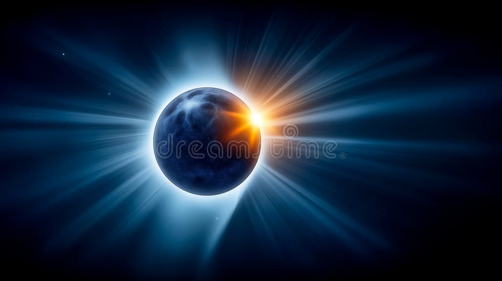 Solar Eclipse Occurring with Radiant Light Rays Emerging from Behind ...