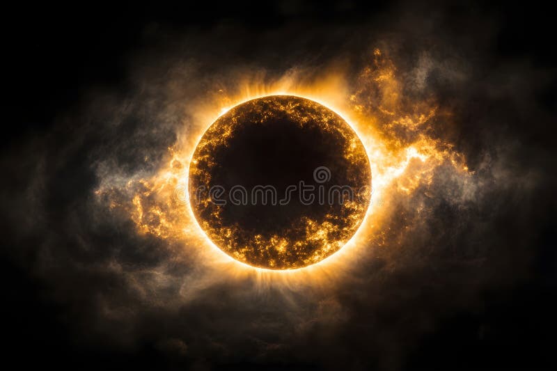 Solar Eclipse Over Dark Clouds with Glowing Edges Generative AI Stock ...