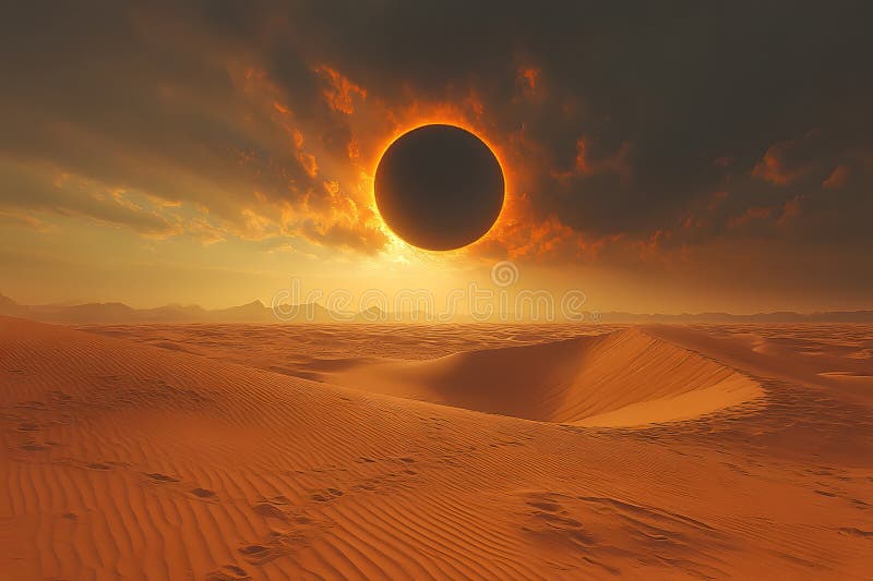 Solar Eclipse Over Desert Dunes Sunset Stock Photos - Free & Royalty ...